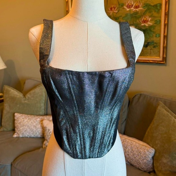 House of CB | Tops | House Of Cb Silver Metallic Corset Top | Poshmark